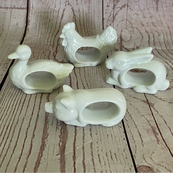 Dining | Vintage Napkin Rings Farm Animals White Porcelain Pig Duck ...